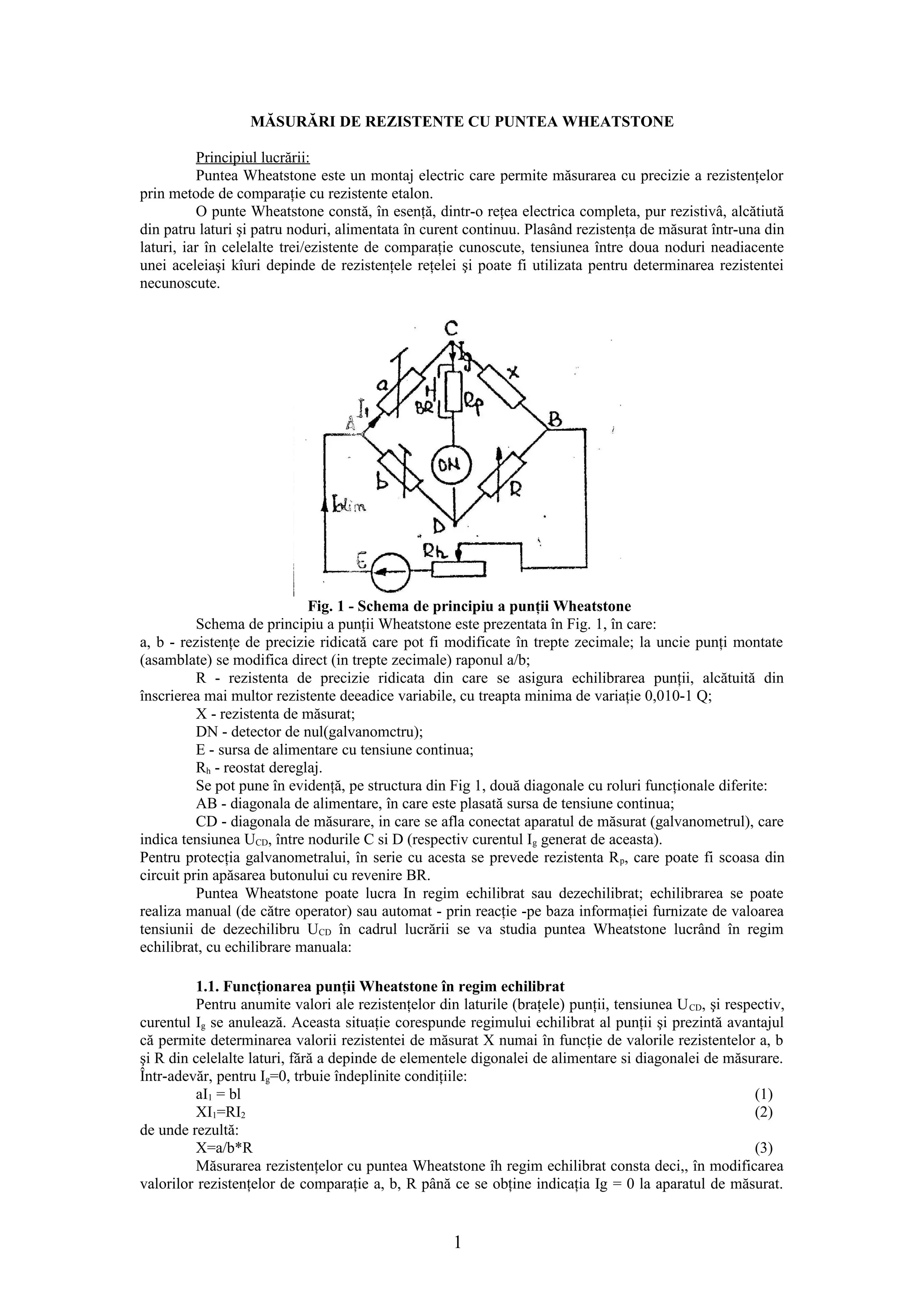 Măsurări de rezistente cu puntea wheatstone | DOC