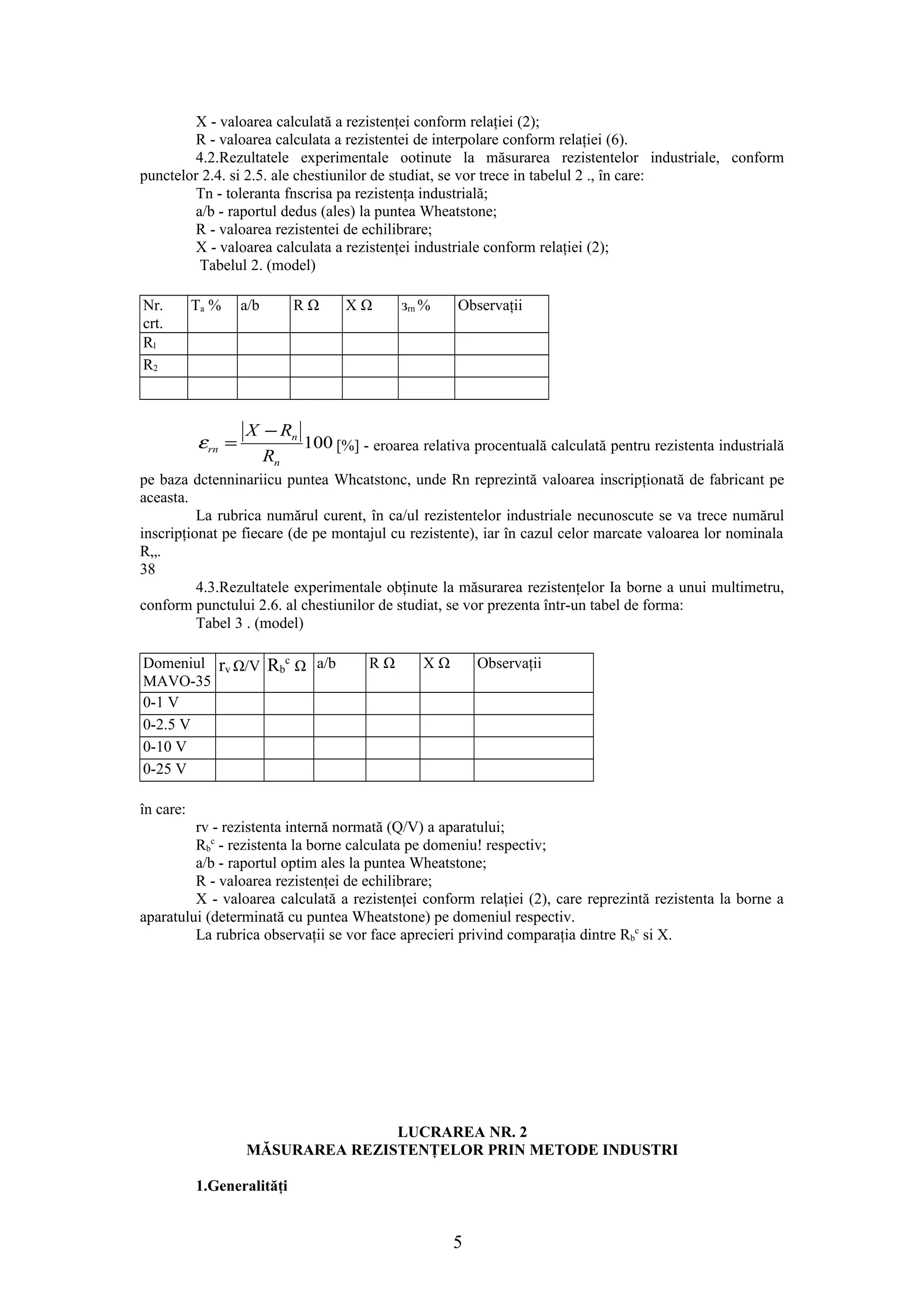 Măsurări de rezistente cu puntea wheatstone | DOC