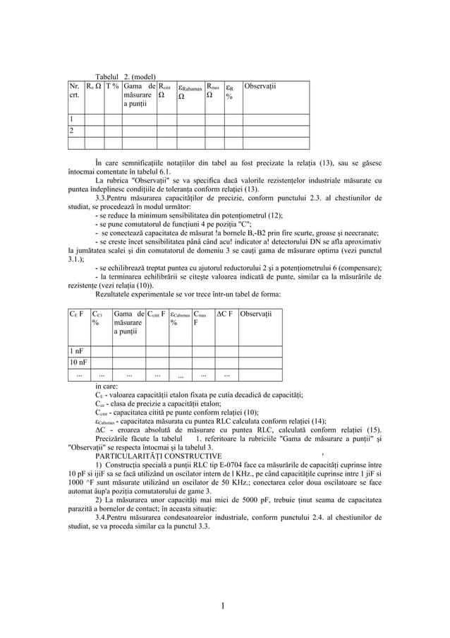 Măsurări de rezistente cu puntea wheatstone | DOC