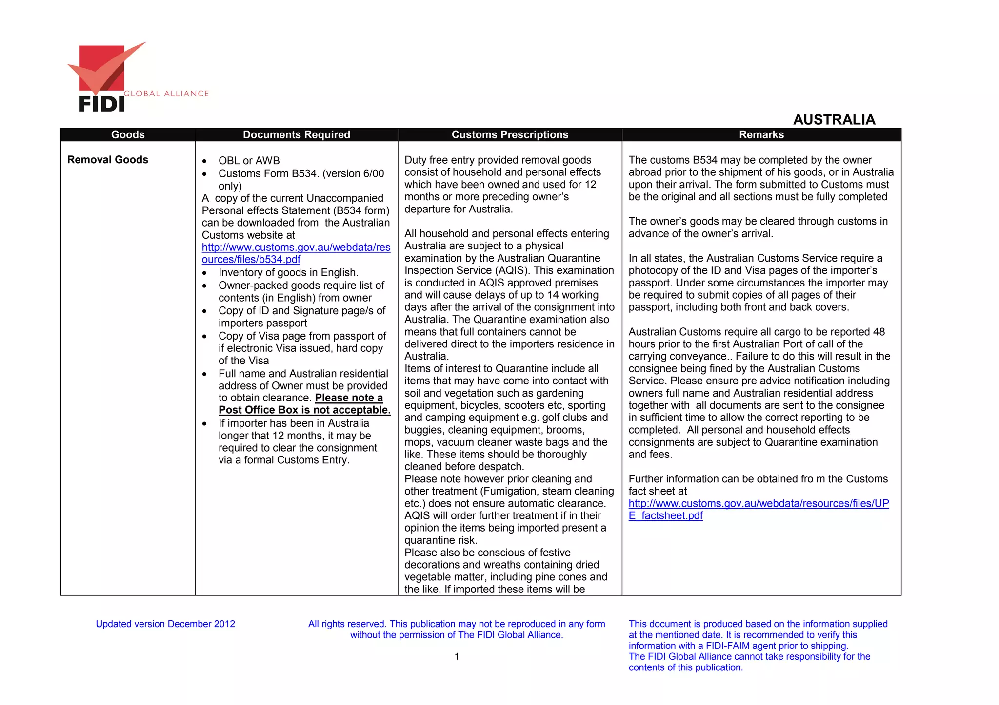 Customs Rules & regulation for moving to Australia | PDF