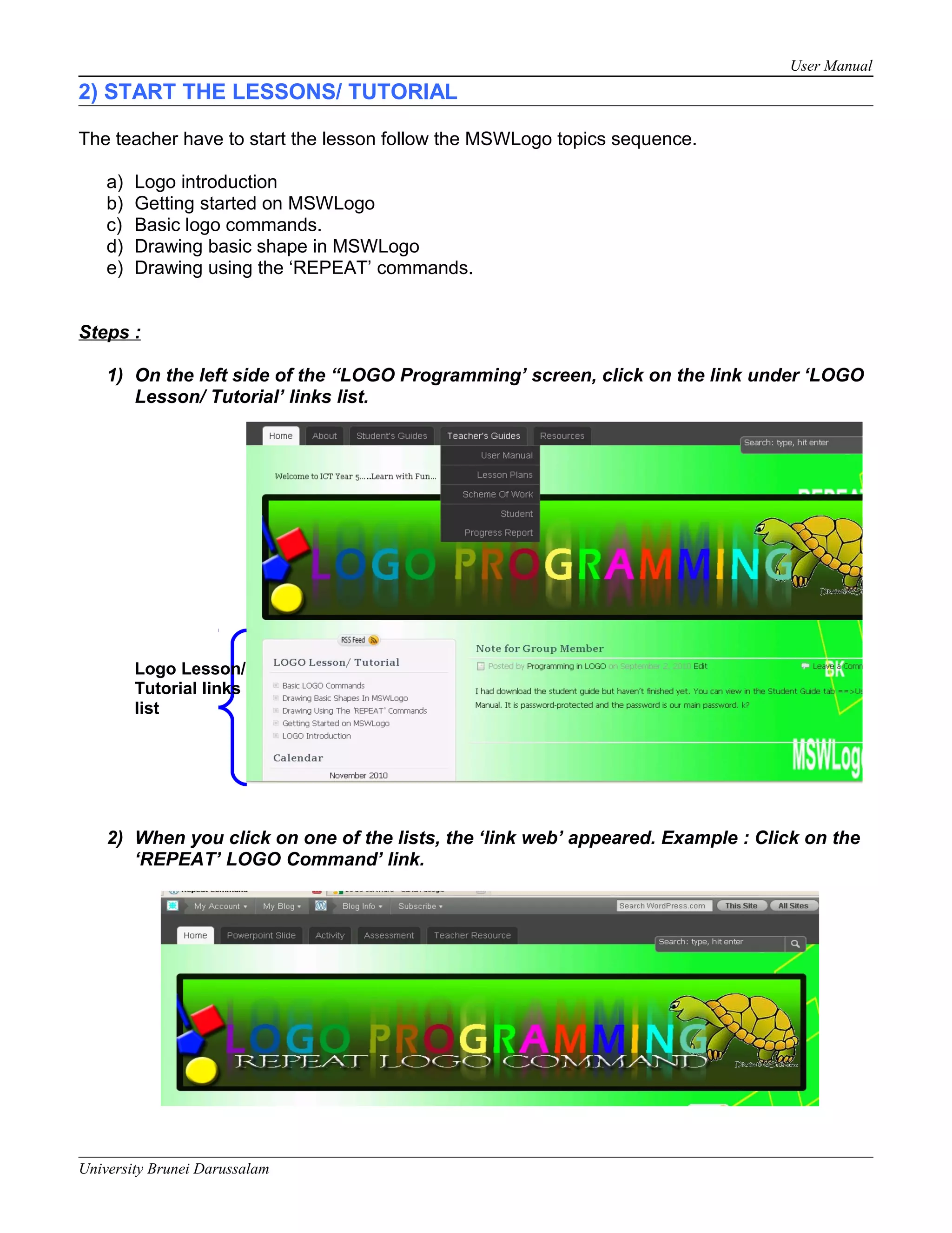 Msw logo application user manual for teacher | DOC