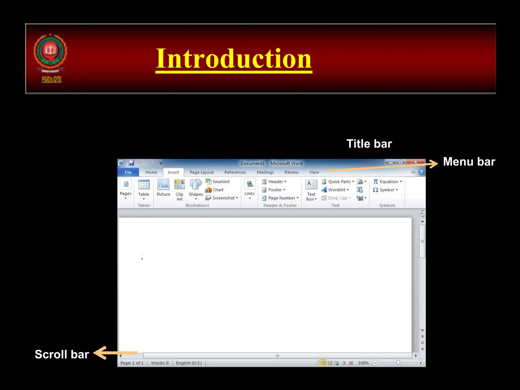 MS Word introduction document for beginners. | PPTX
