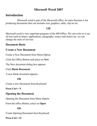 MS Word 2007 shortcuts | DOCX
