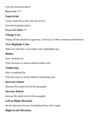 MS Word 2007 shortcuts | DOCX