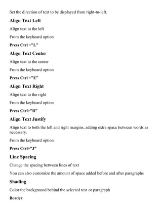 MS Word 2007 shortcuts | DOCX