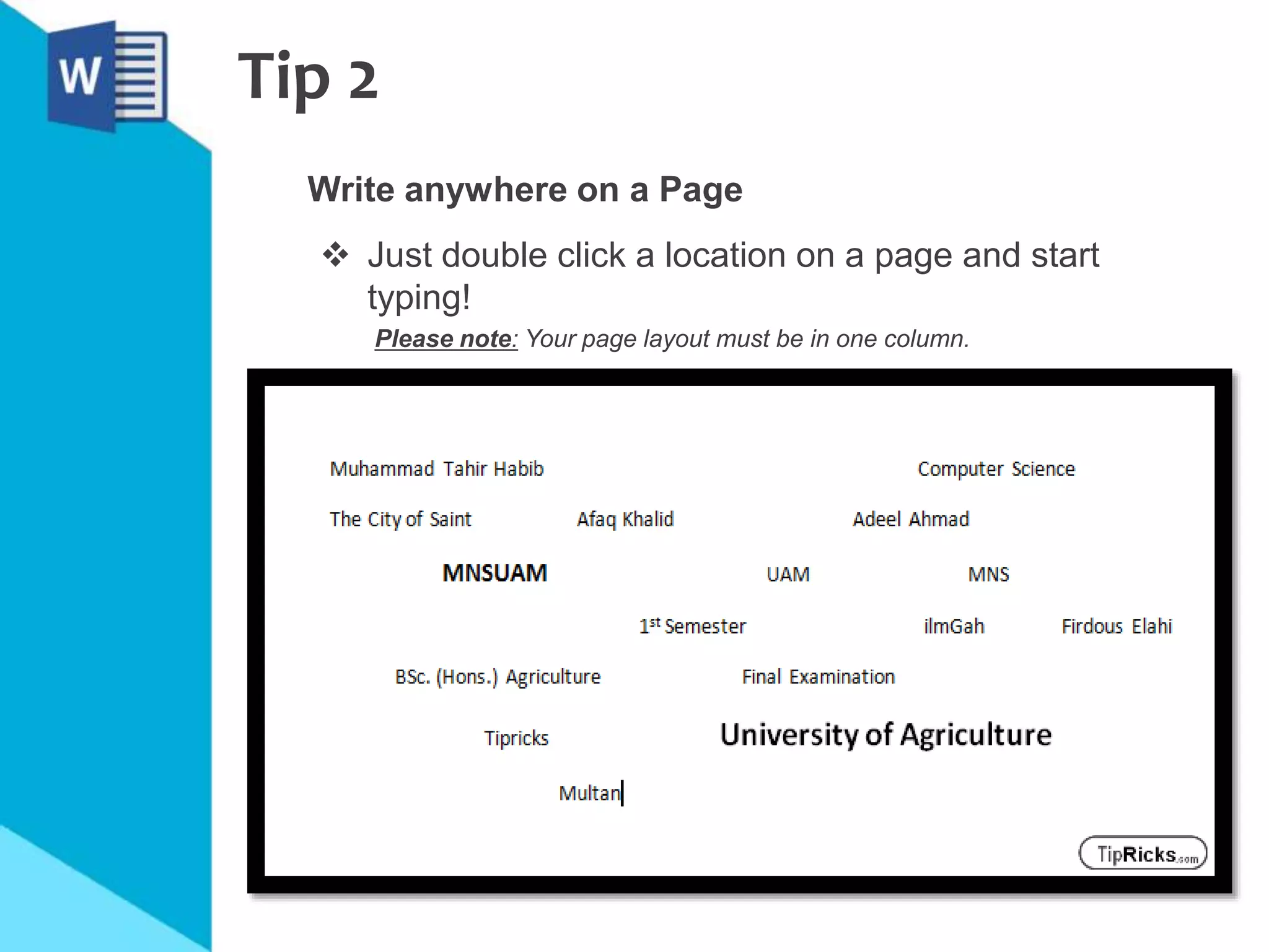 Ms Word Useful Tips Presentation - Muhammad Tahir Habib | PPTX