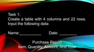 MS Word - Table (Task 1 - Office Supplies).pptx | Desktop Publishing | Computer Software and ...