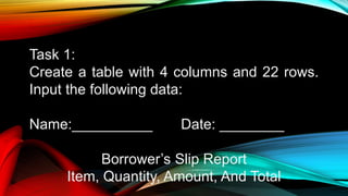 MS Word - Table (Task 1 - Office Supplies).pptx | Desktop Publishing ...