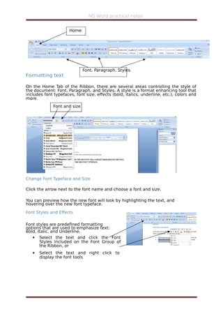 Ms word 2007 practical notes | PDF