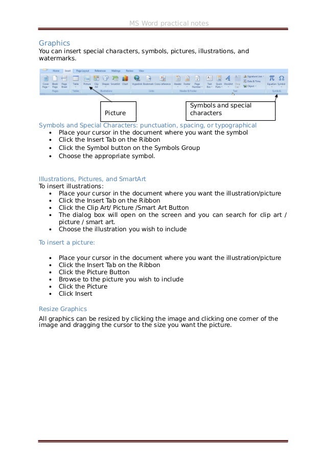 Ms word 2007 practical notes