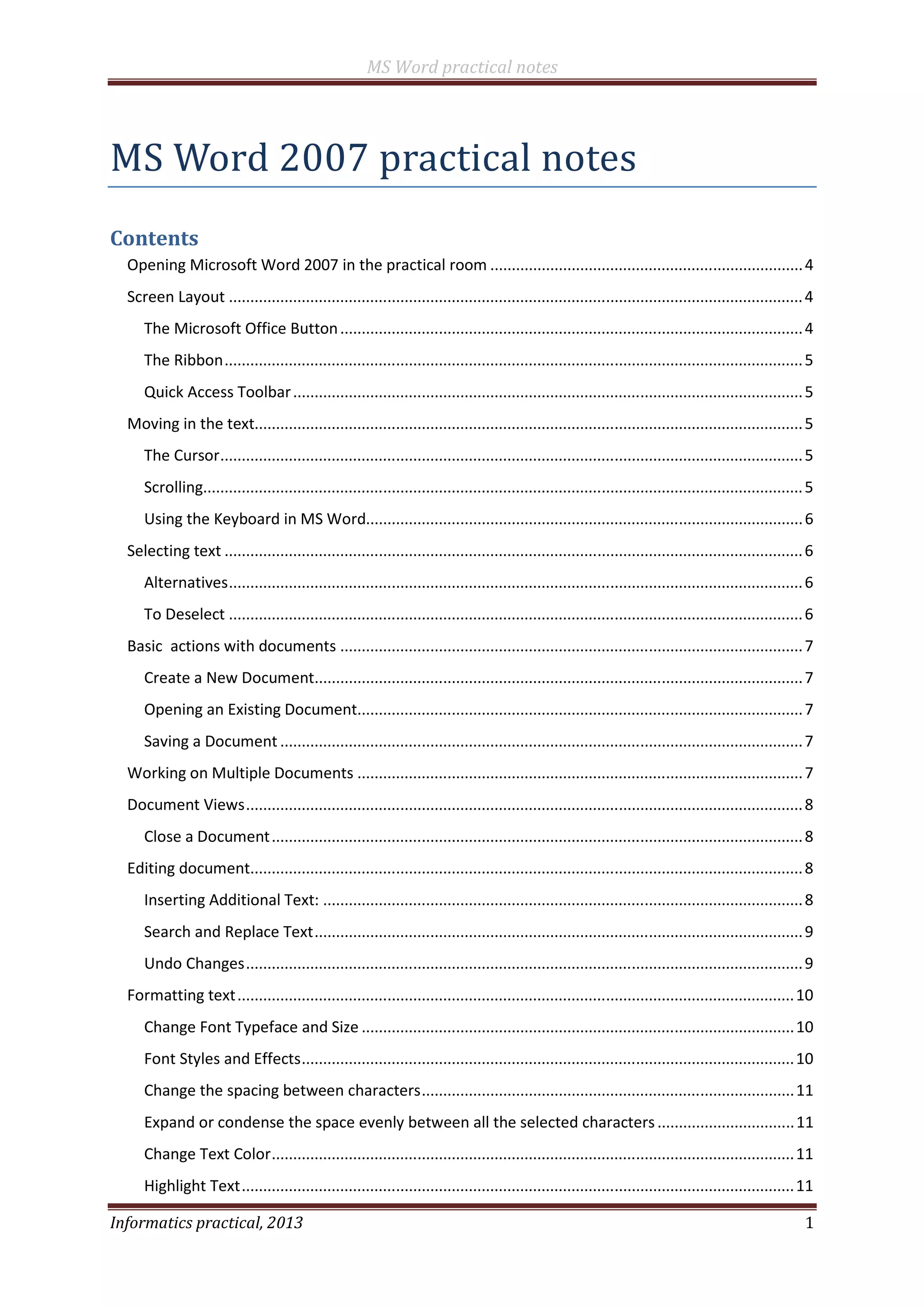 Ms word 2007 practical notes | PDF