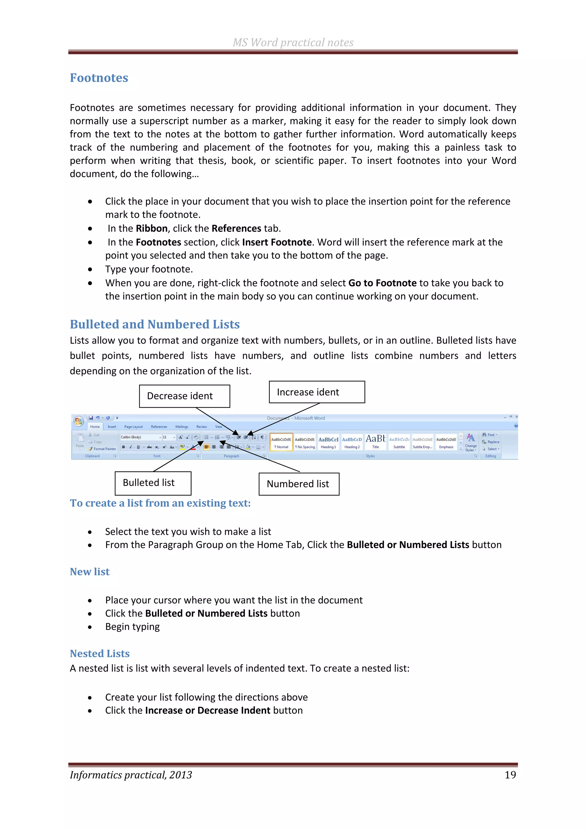 Ms word 2007 practical notes | PDF
