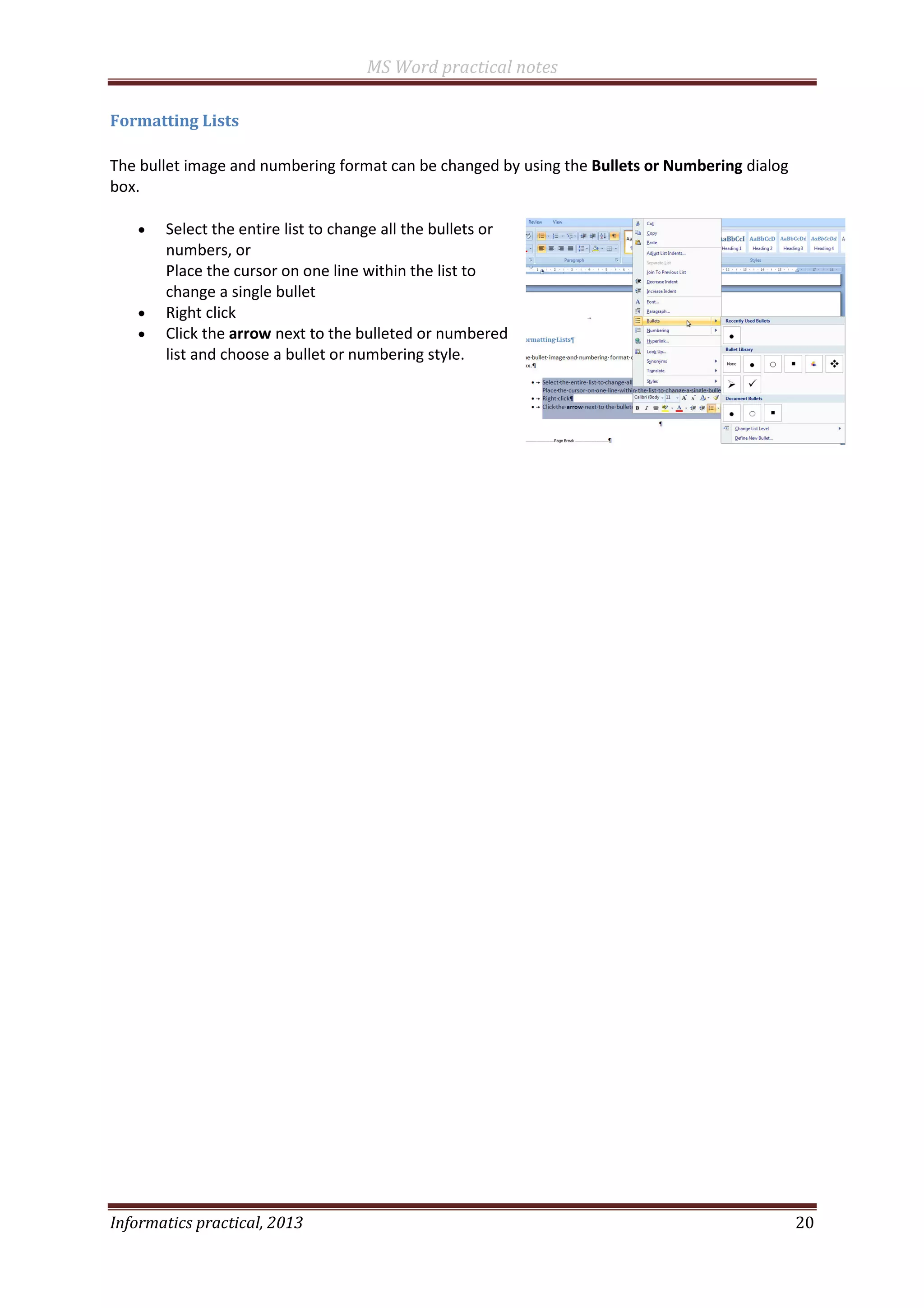 Ms word 2007 practical notes | PDF