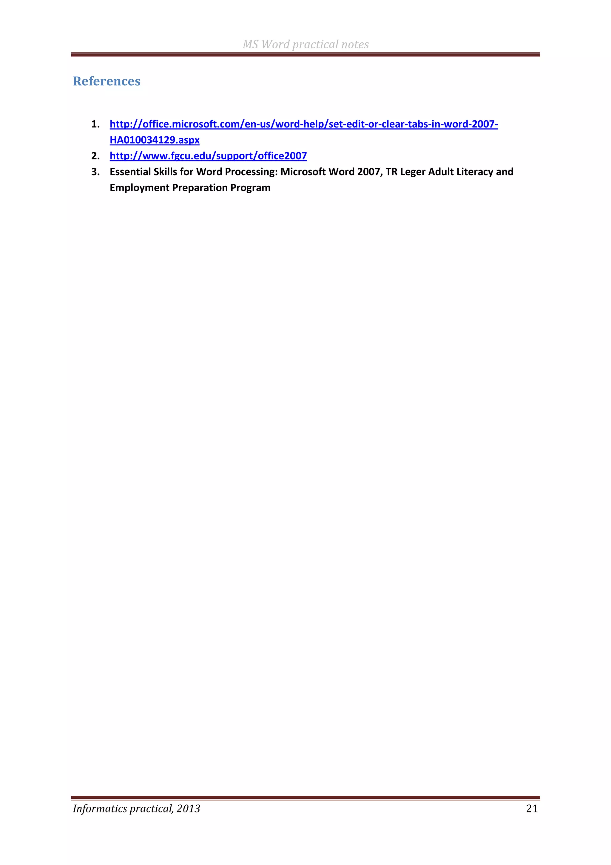 Ms word 2007 practical notes | PDF
