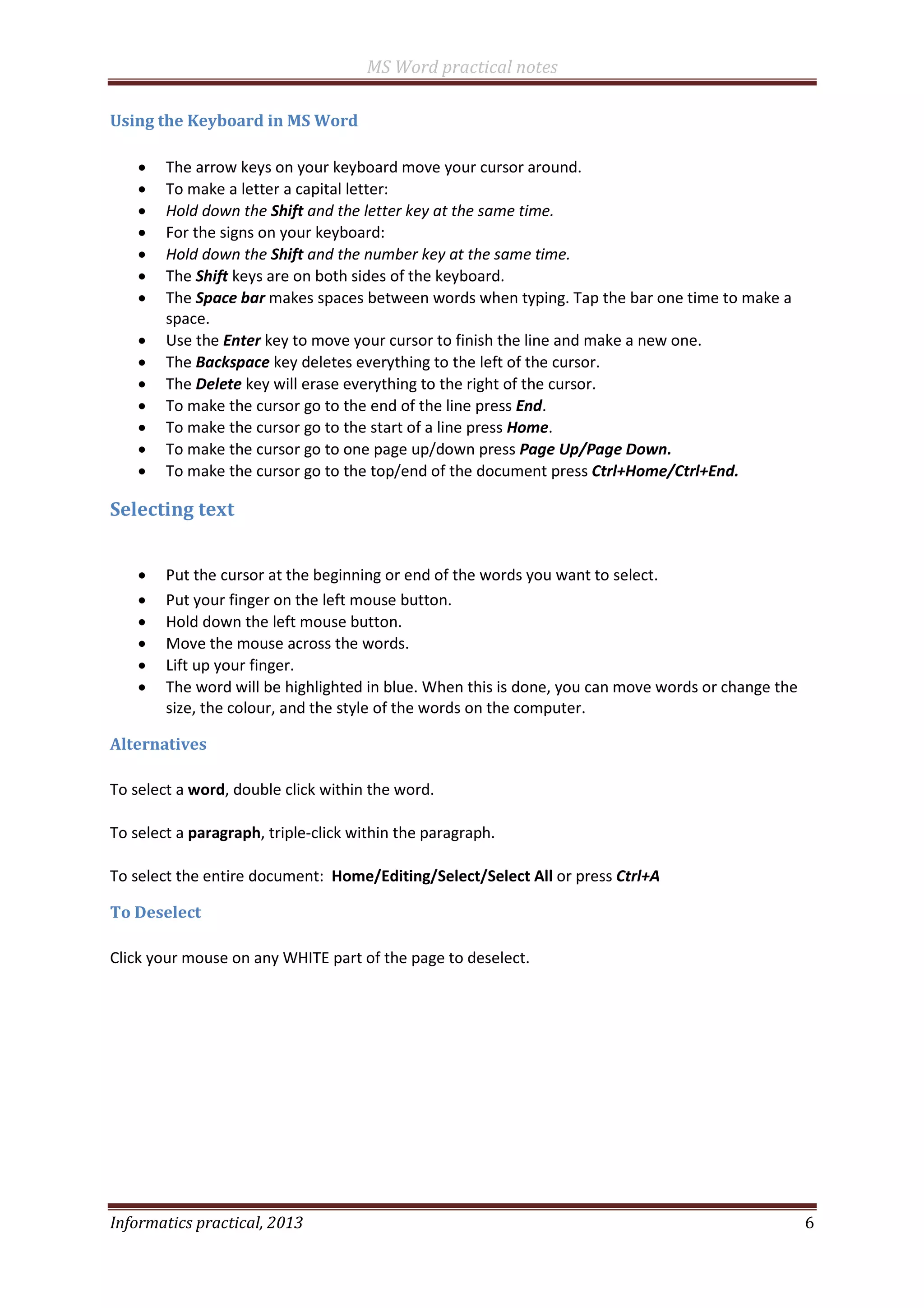 Ms word 2007 practical notes | PDF