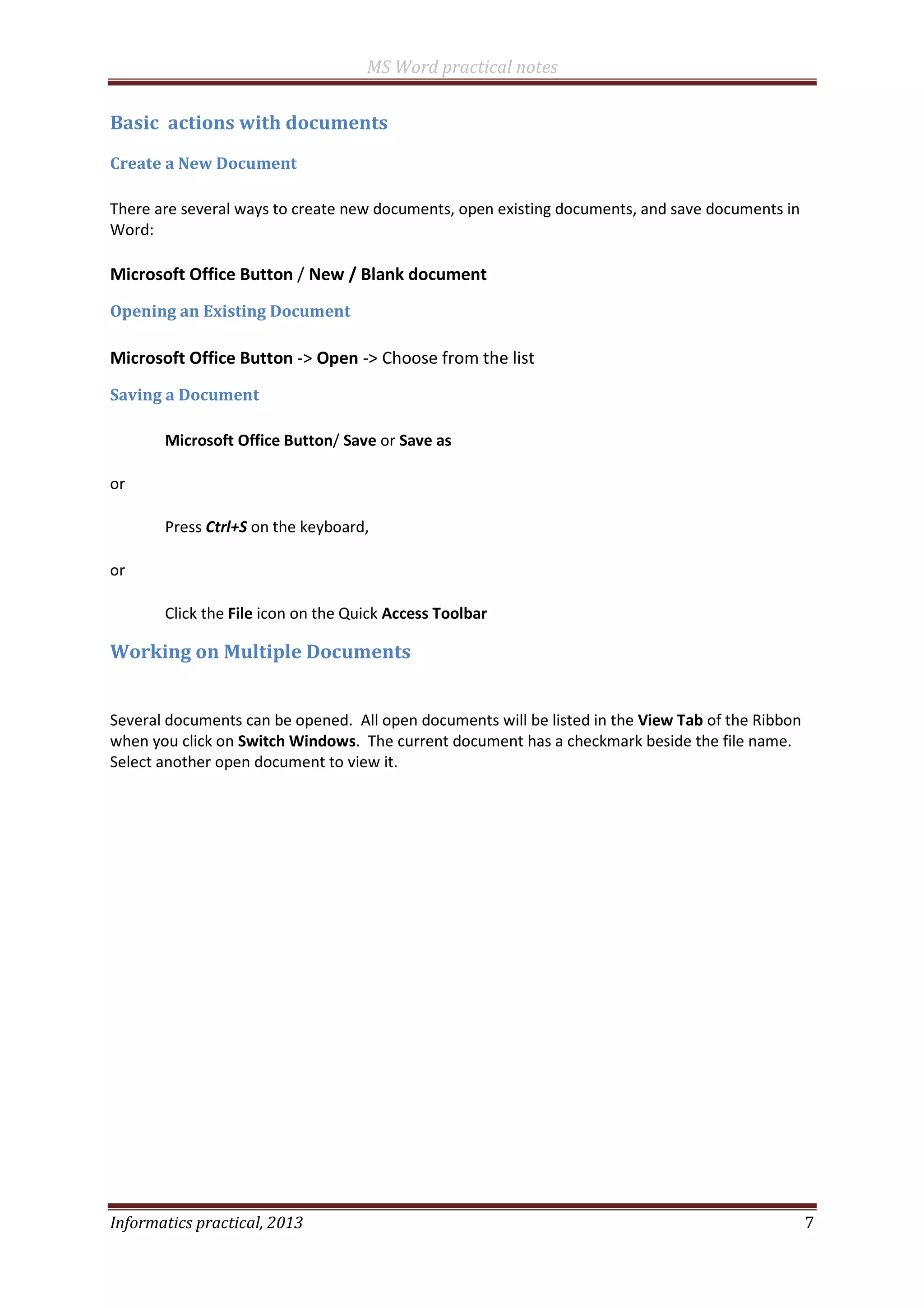 Ms word 2007 practical notes | PDF