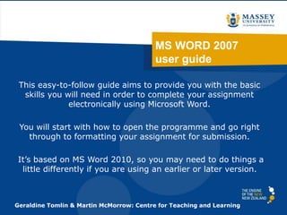 MS Word basics for massey university students | PPTX