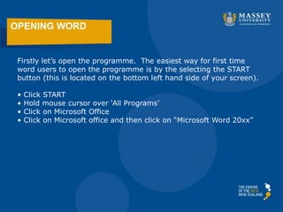 MS Word basics for massey university students | PPTX