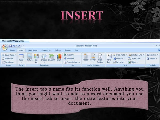 Ms Word (Insert Option) | PPTX | Desktop Publishing | Computer Software and Applications