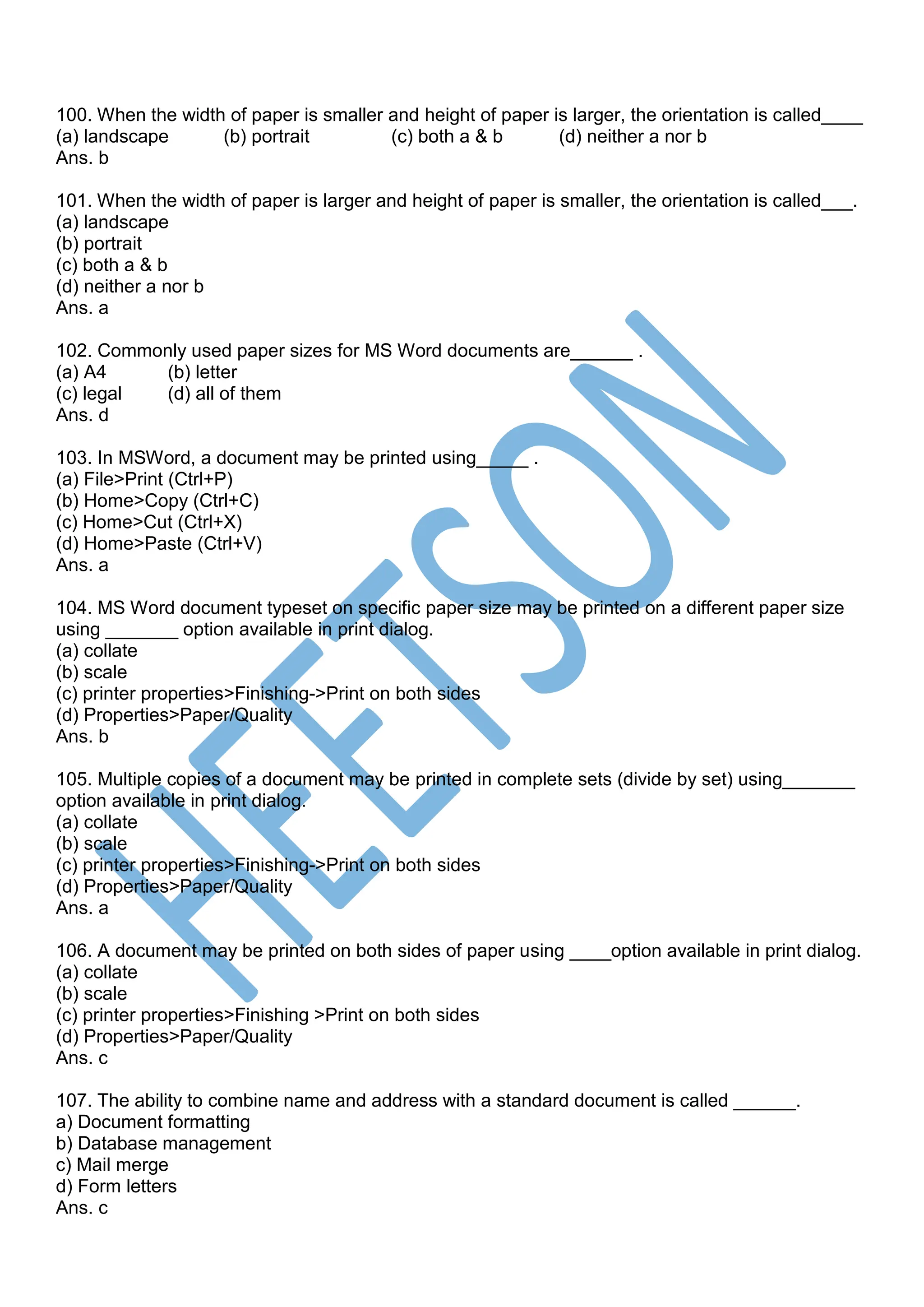 MS Word MCQ (Microsoft Office Related Question) | PDF