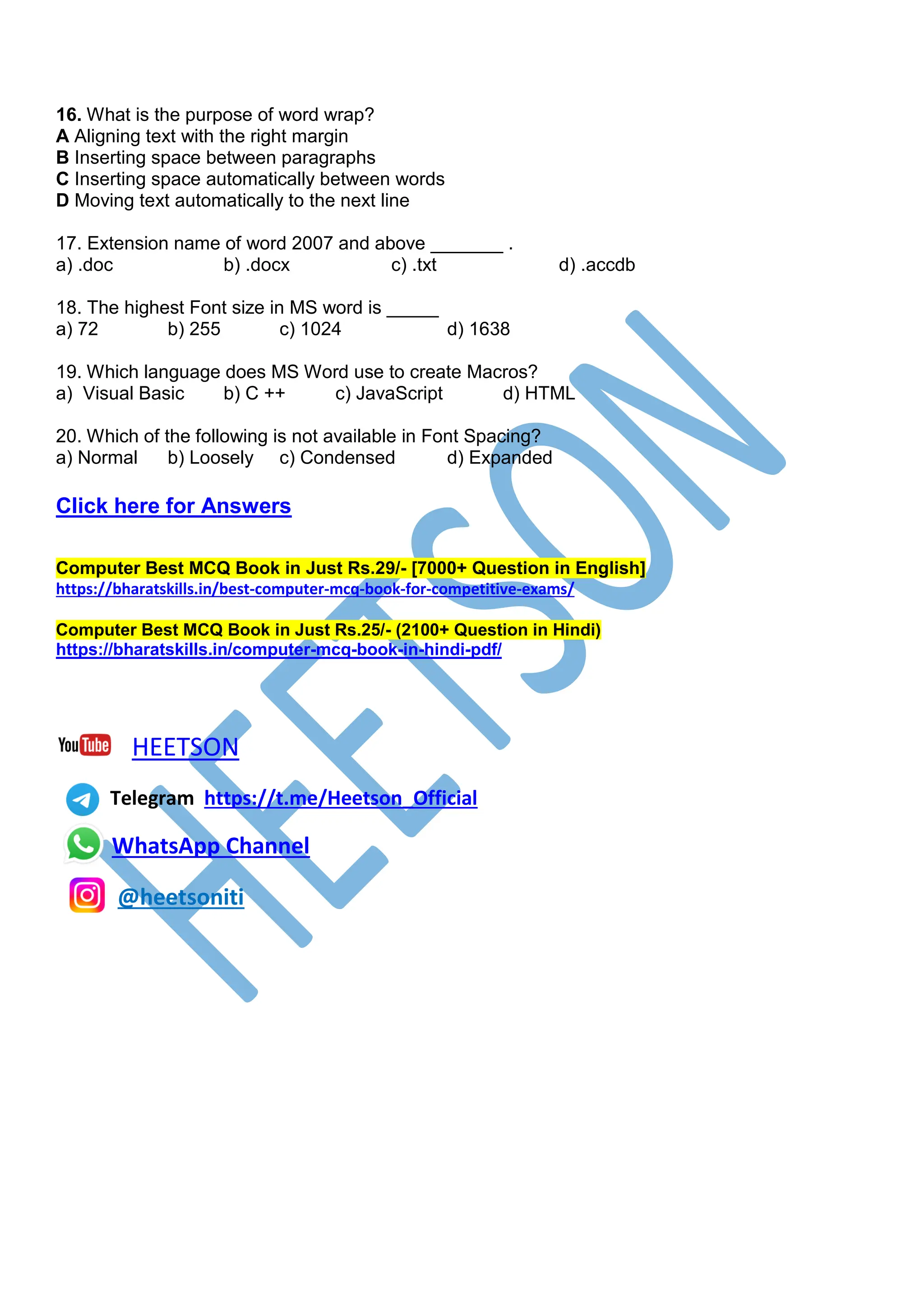 MS Word MCQ (Microsoft Office Related Question) | PDF