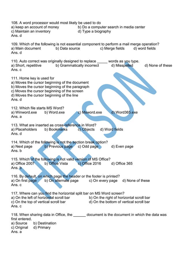 MS Word MCQ (Microsoft Office Related Question) | PDF