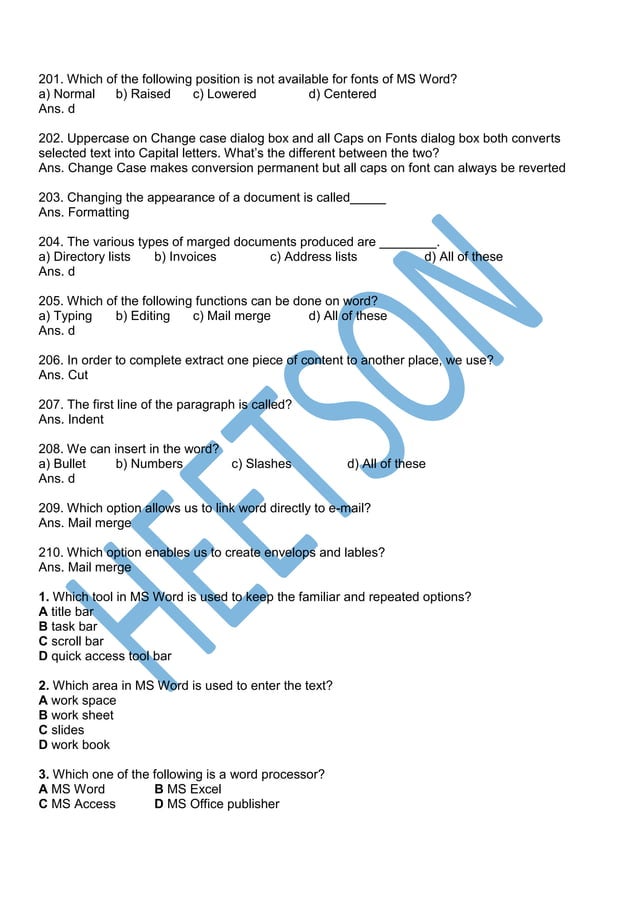 MS Word MCQ (Microsoft Office Related Question) | PDF