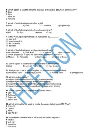 MS Word MCQ (Microsoft Office Related Question) | PDF