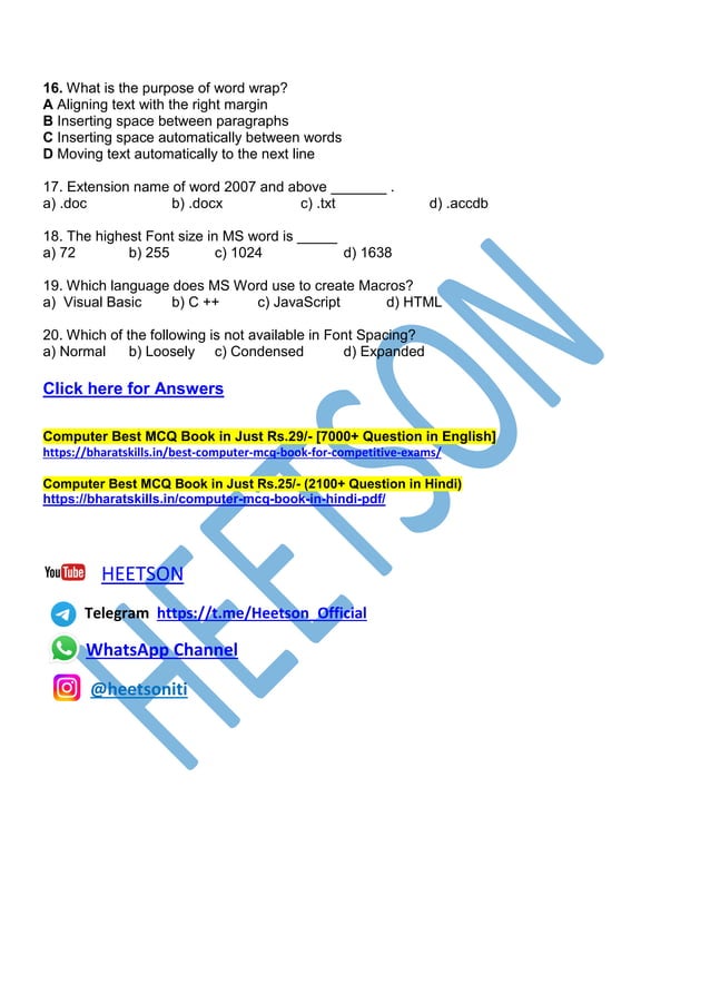 MS Word MCQ (Microsoft Office Related Question) | PDF