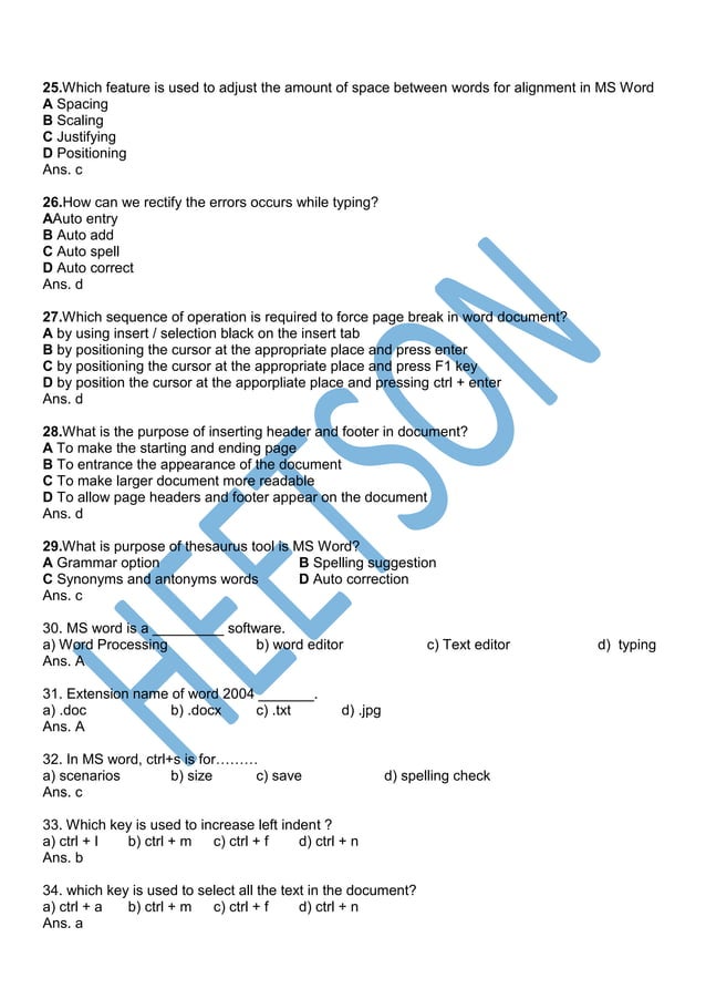 MS Word MCQ (Microsoft Office Related Question) | PDF