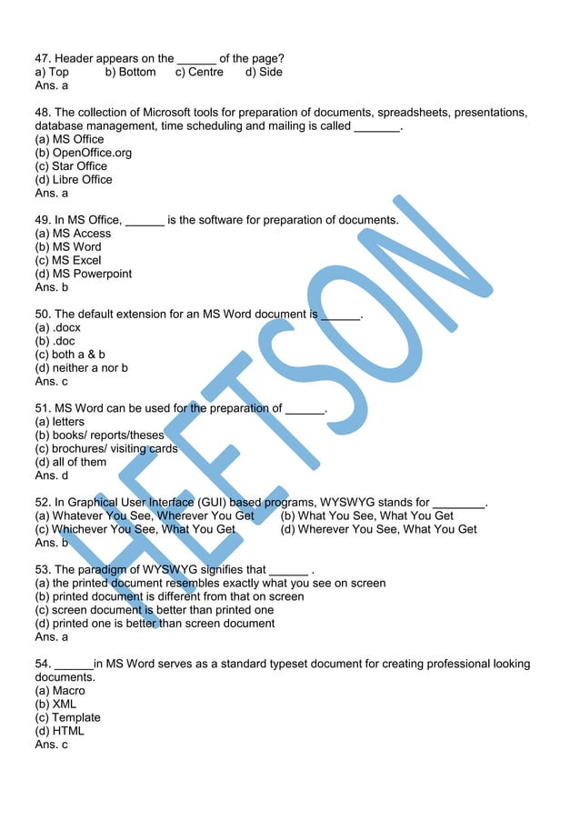 MS Word MCQ (Microsoft Office Related Question) | PDF