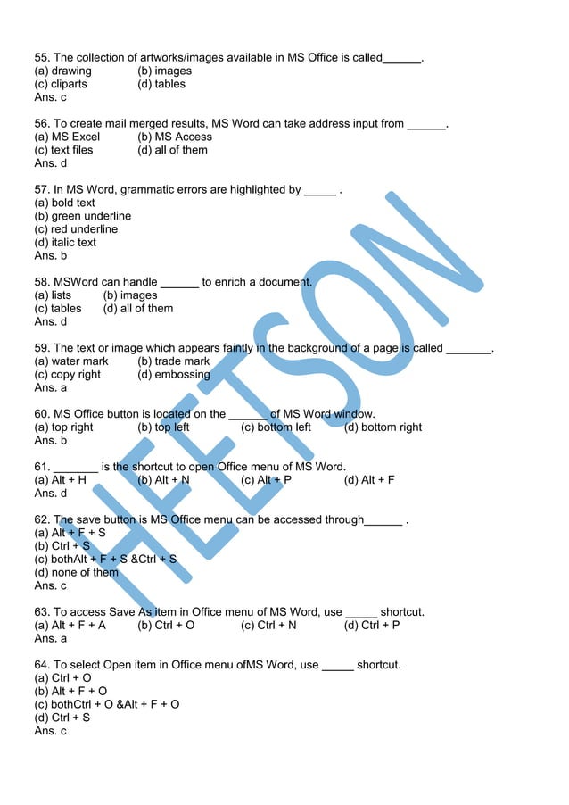 MS Word MCQ (Microsoft Office Related Question) | PDF