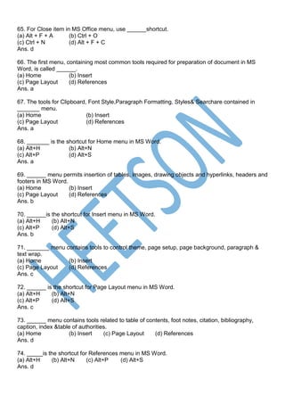 MS Word MCQ (Microsoft Office Related Question) | PDF