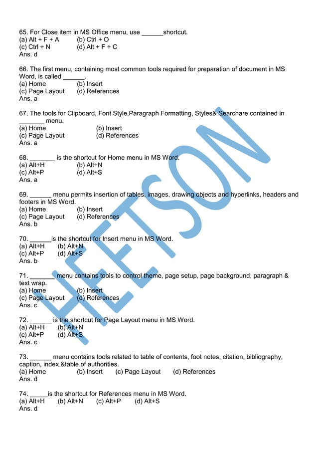 MS Word MCQ (Microsoft Office Related Question) | PDF