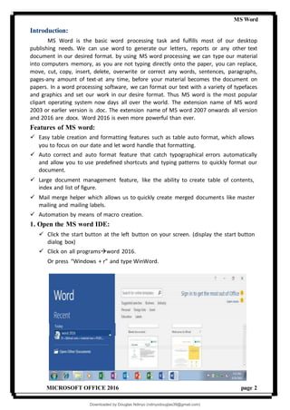 Comprehensive Guide to Microsoft Word 2016 Features and Usage | PDF