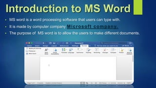 MICROSOFT WORD INTRODUCTION Presentation | PPT