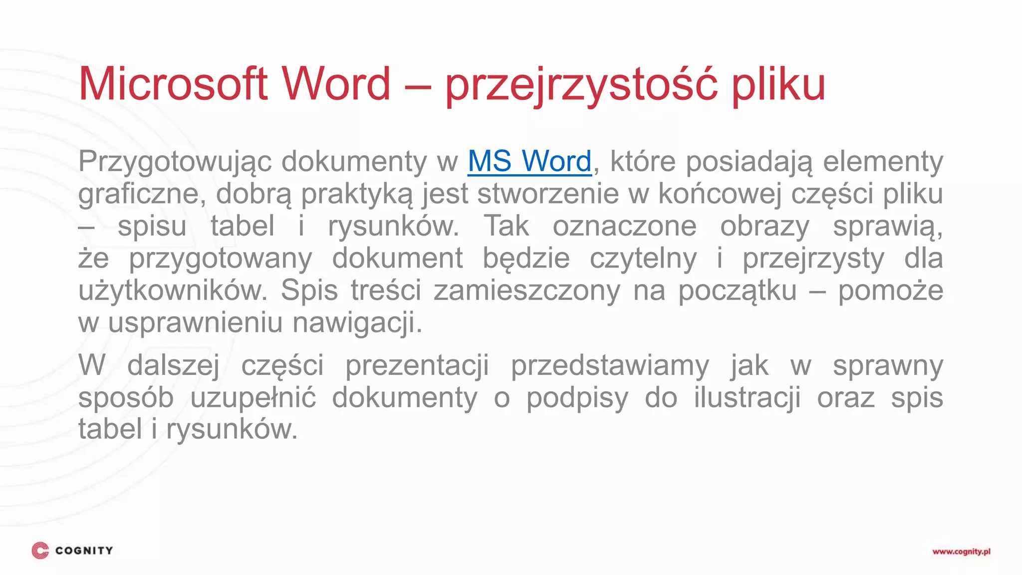 MS Word – spis tabel i rysunków, wstawianie podpisów do ilustracji | PPTX
