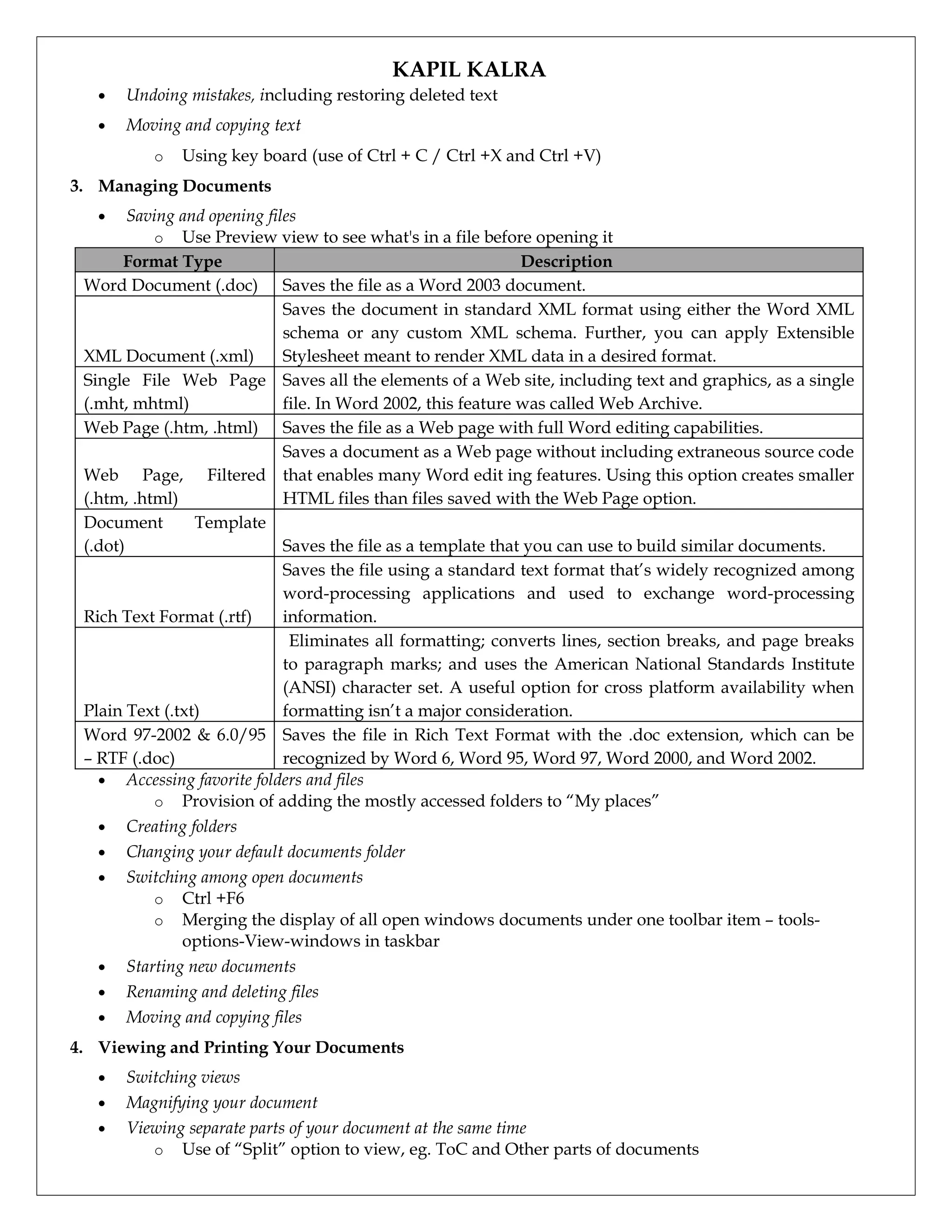 Ms word training | DOC | Web Design and HTML | Internet