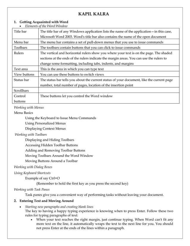 Ms Word Training Pdf