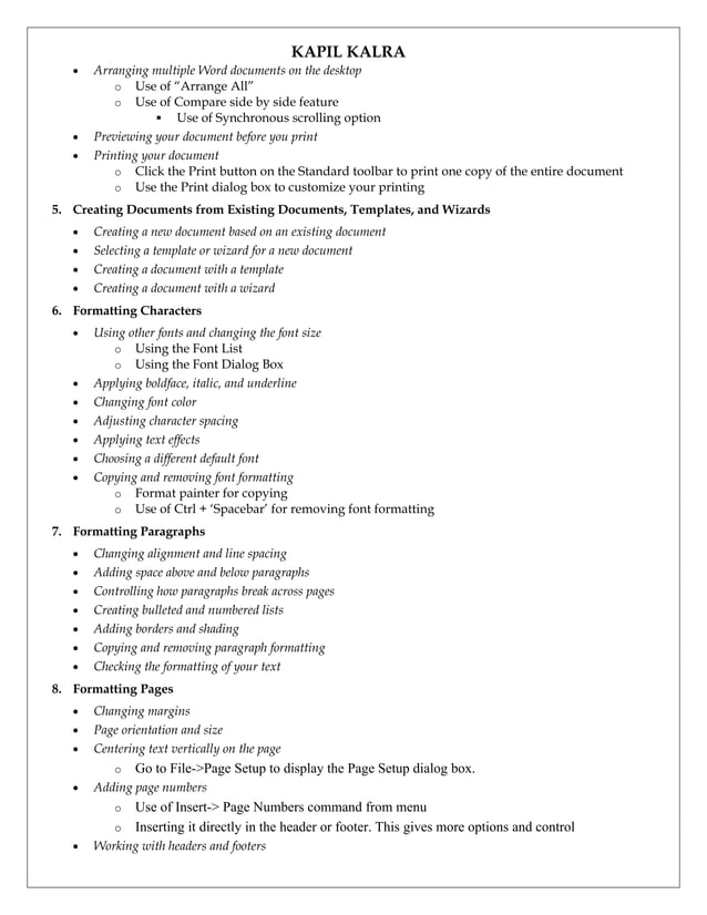 Ms Word Training Pdf