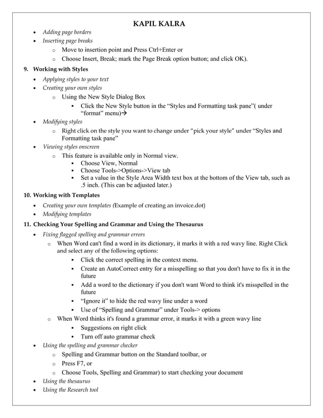 Ms Word Training Pdf
