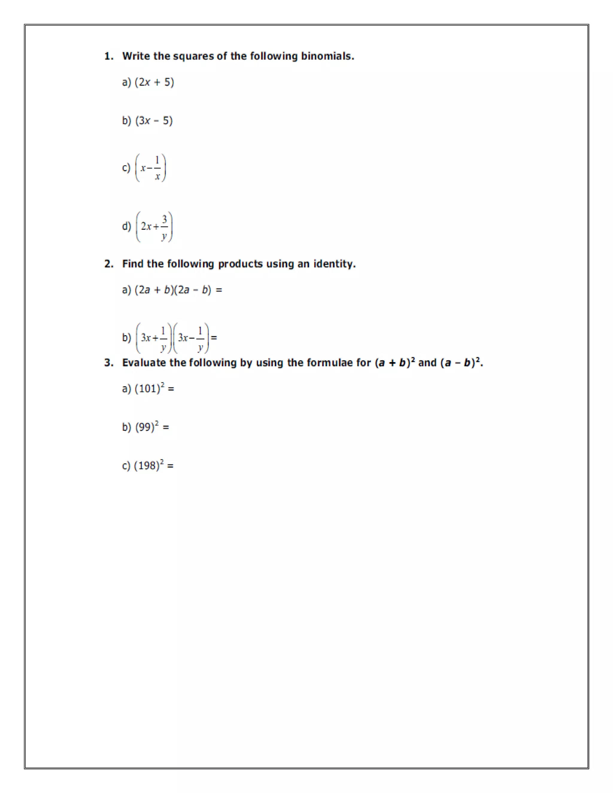 Maths algebraic expression and identities | PDF