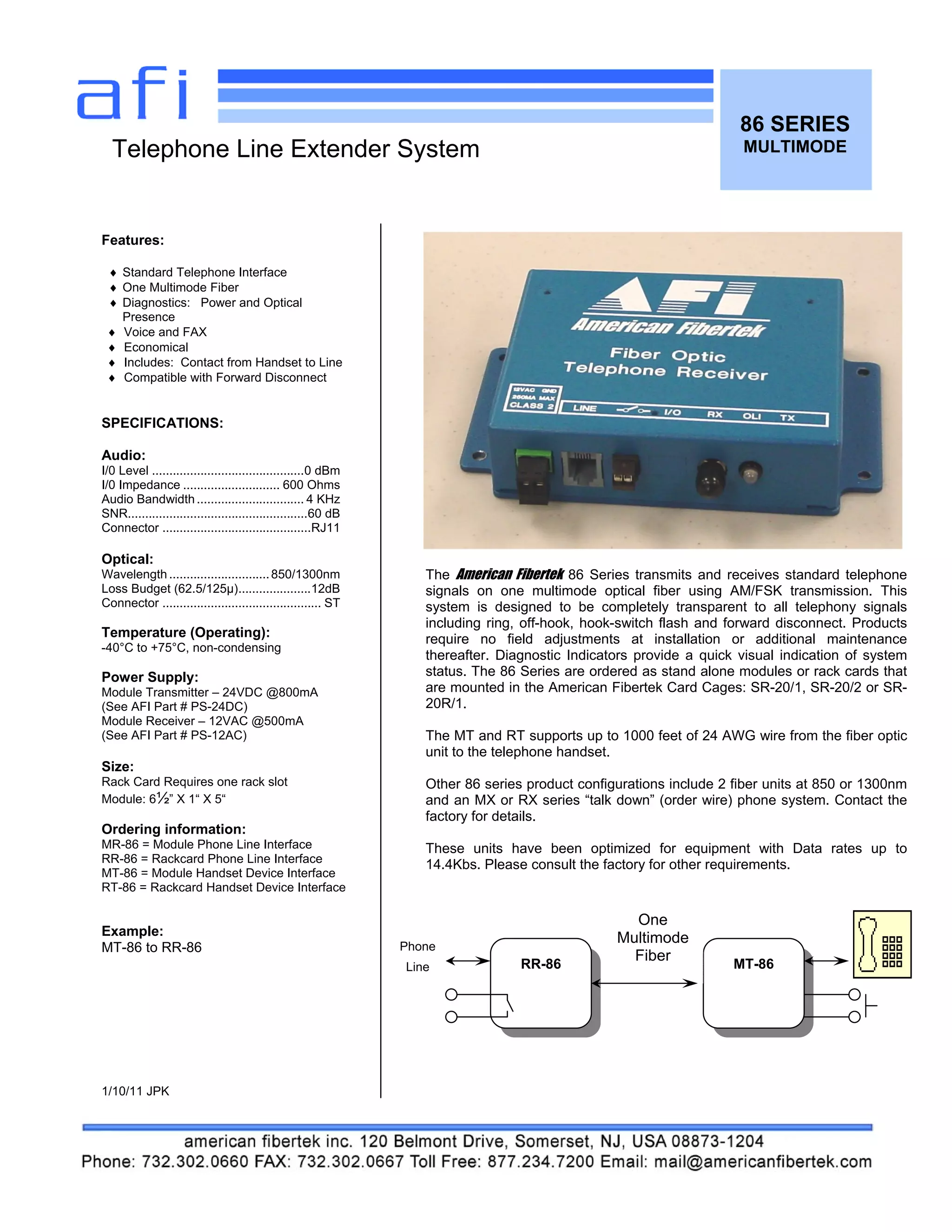 American Fibertek MT-86 Data Sheet | PDF