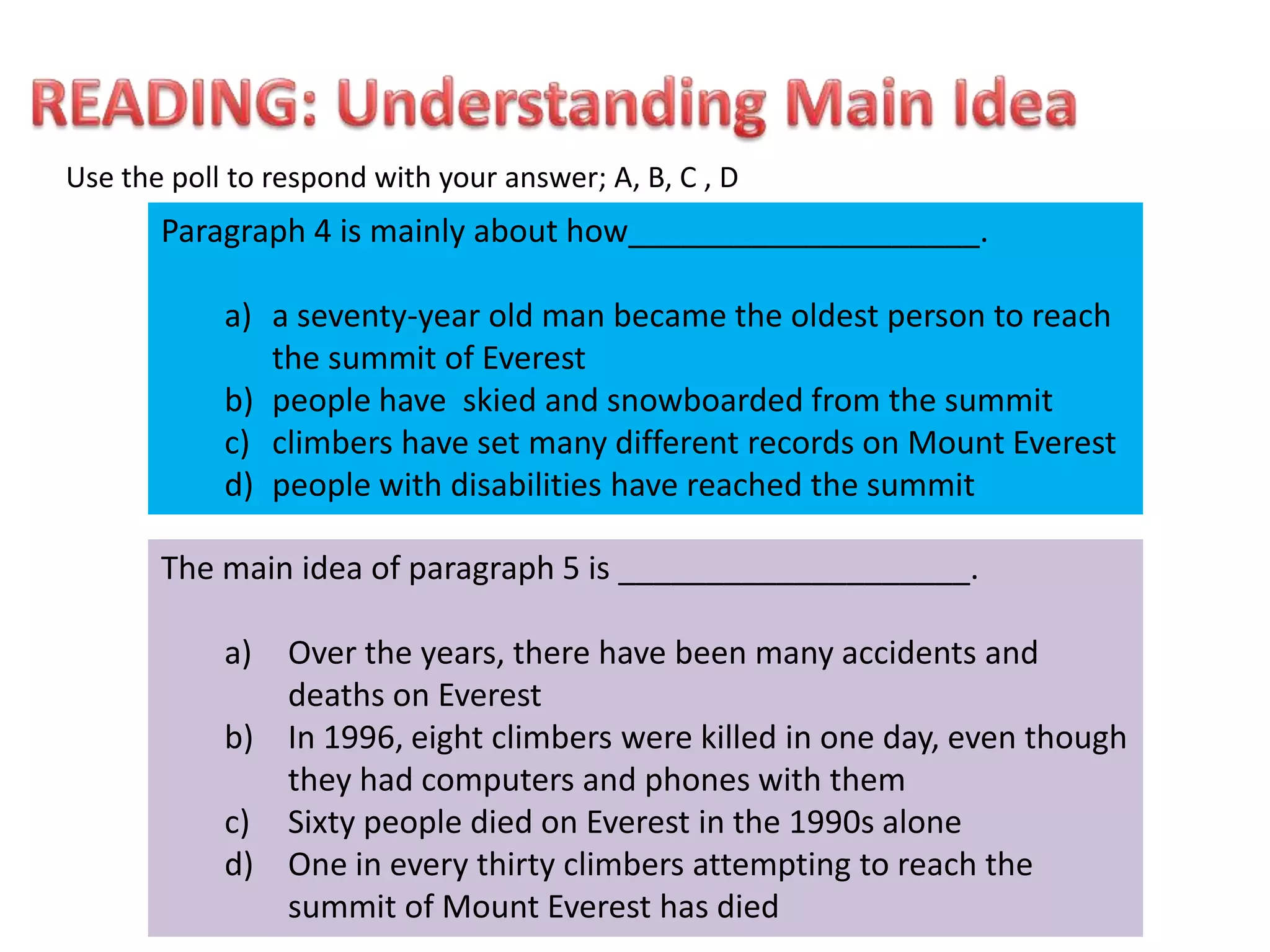 Mt. everest reading esol 3 | PPT