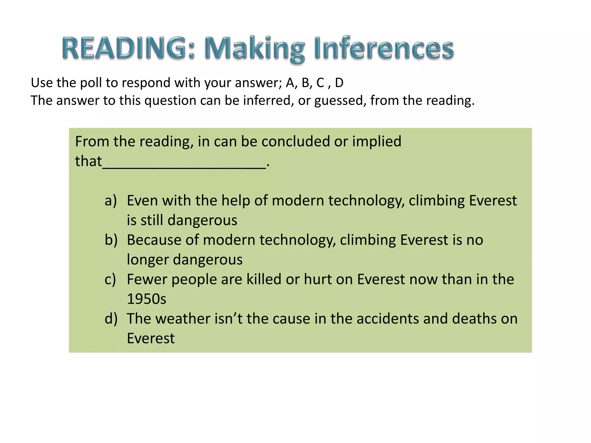 Mt. everest reading esol 3 | PPT