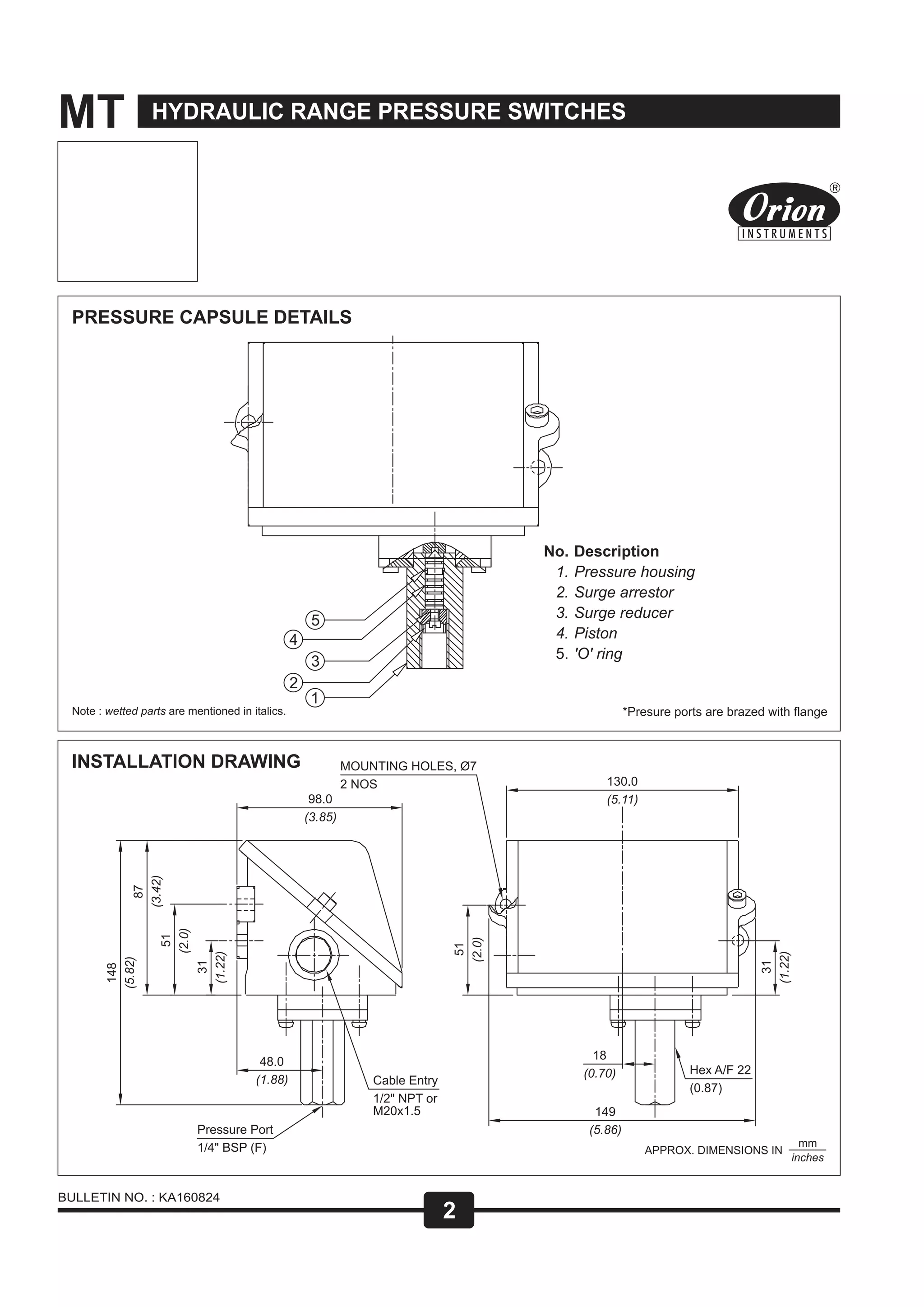 MT Hydraulic Range Pressure Switches Supplier in India | PDF