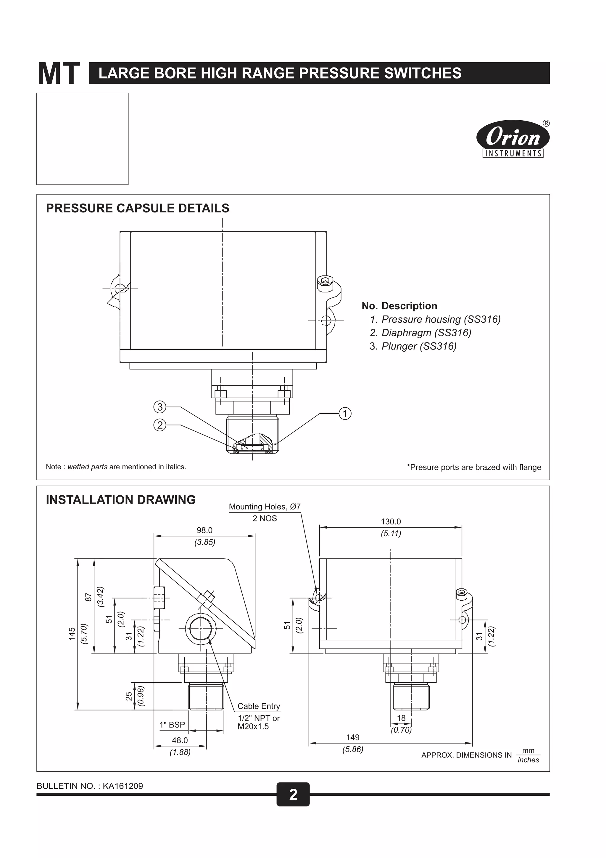 MT Large Bore High Range Pressure Switches Supplier in India | PDF