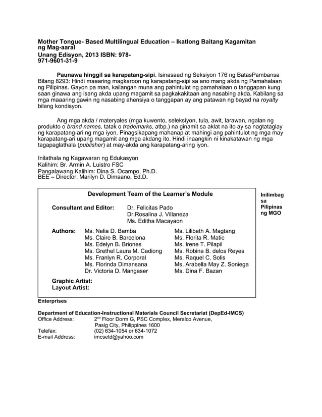 Mt lm q1 tagalog | DOC