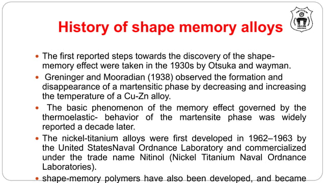 shape memory alloys | PPTX | Chemistry | Science