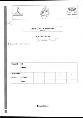 Mechanics of materials (Midterm Exam) | PDF